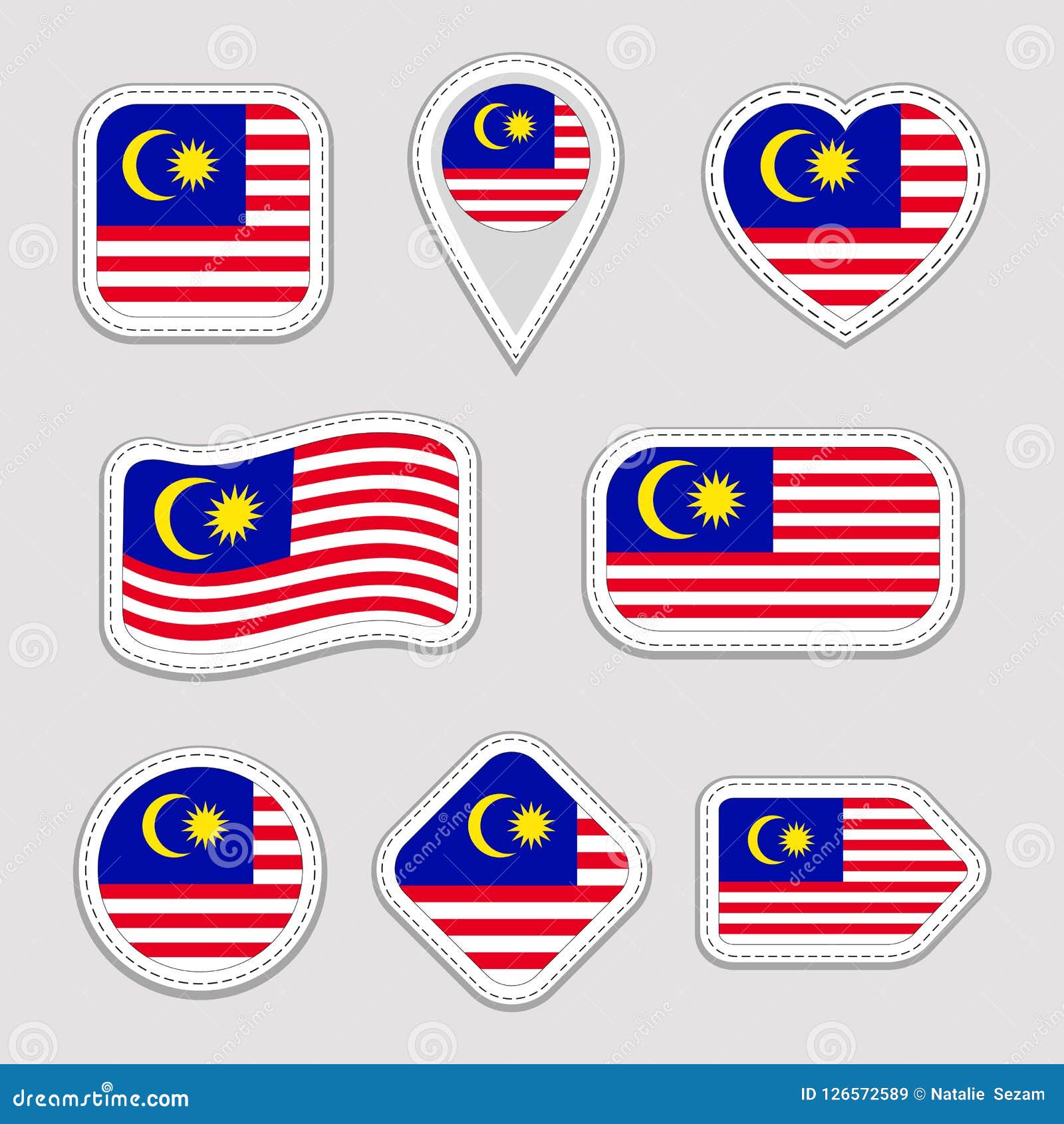 Malaysia Flag Vector Set Malaysian National Flags Stickers Collection