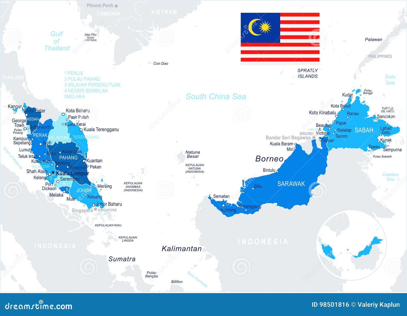Malaysia - Map and Flag Illustration Stock Illustration - Illustration ...