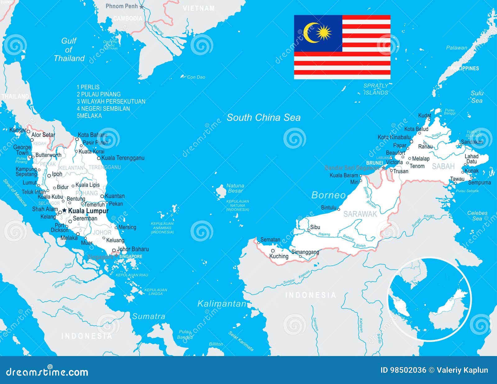 Malaysia - Map and Flag Illustration Stock Illustration - Illustration ...