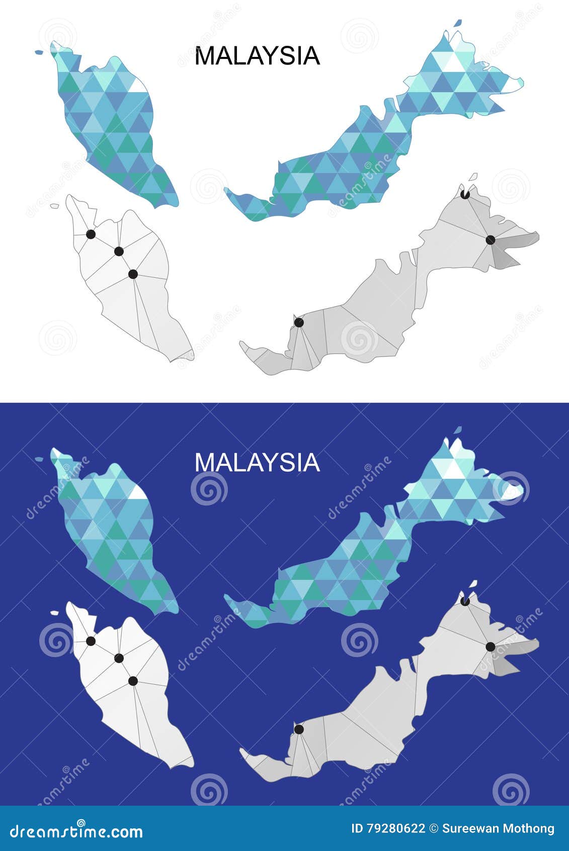 Malaysia Map in Geometric Polygonal Style. Abstract Gems Triangle ...