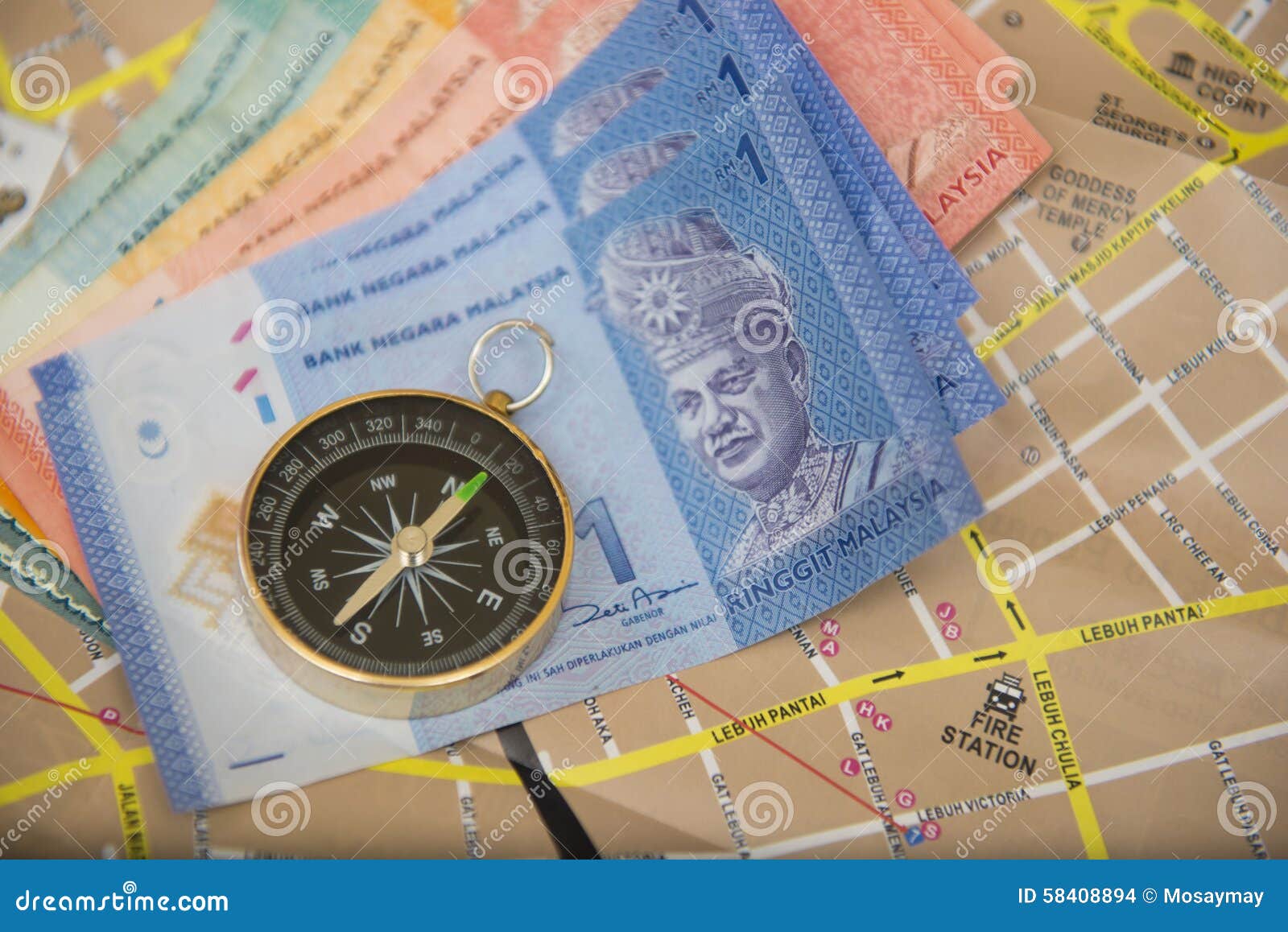 Malaysia Money Banknotes on Map with Compass Stock Photo - Image of ...