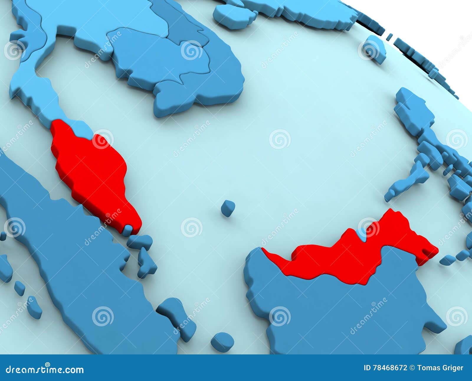 Malaysia in Red on Blue Globe Stock Illustration - Illustration of ...
