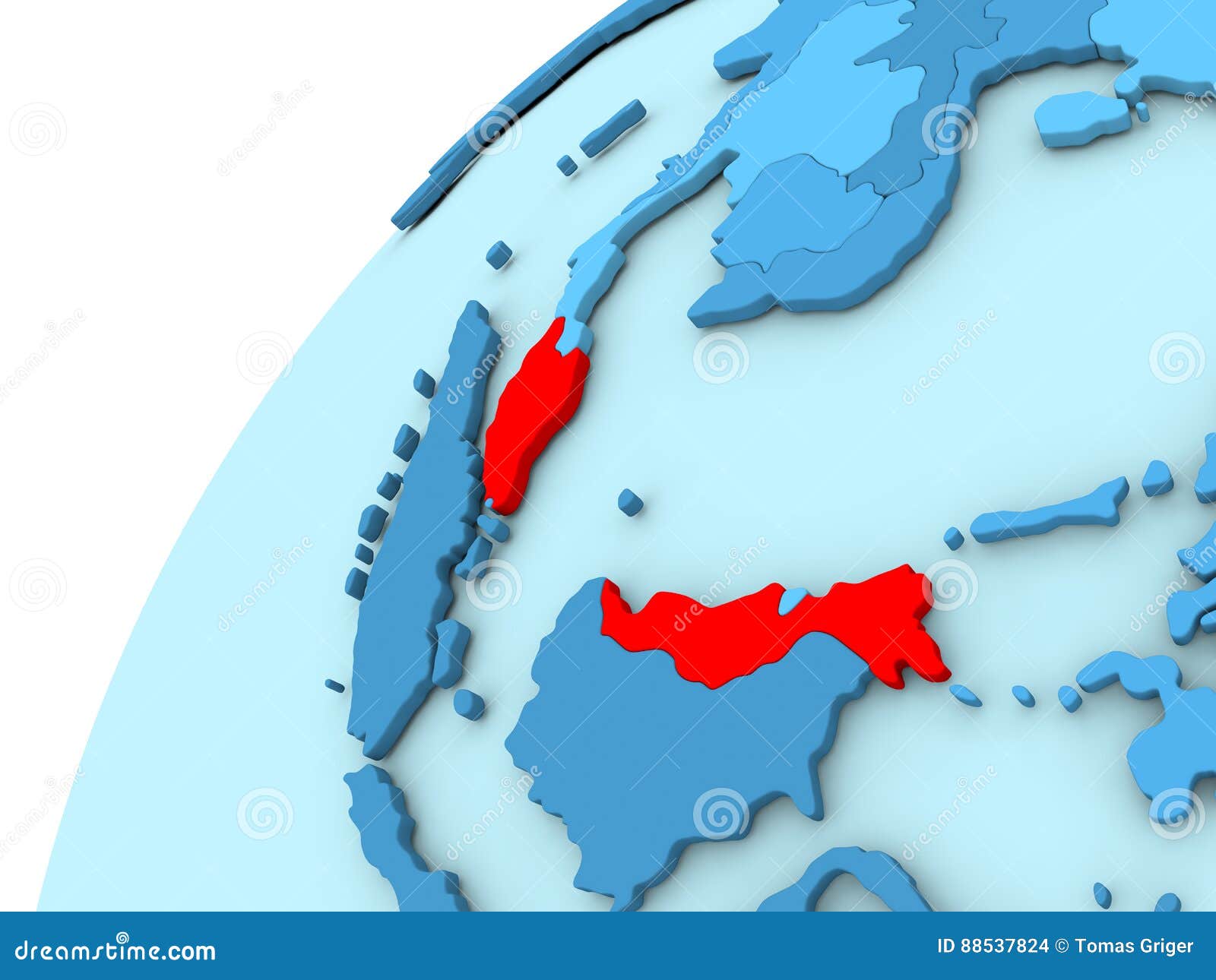 Malaysia in Red on Blue Globe Stock Illustration - Illustration of ...