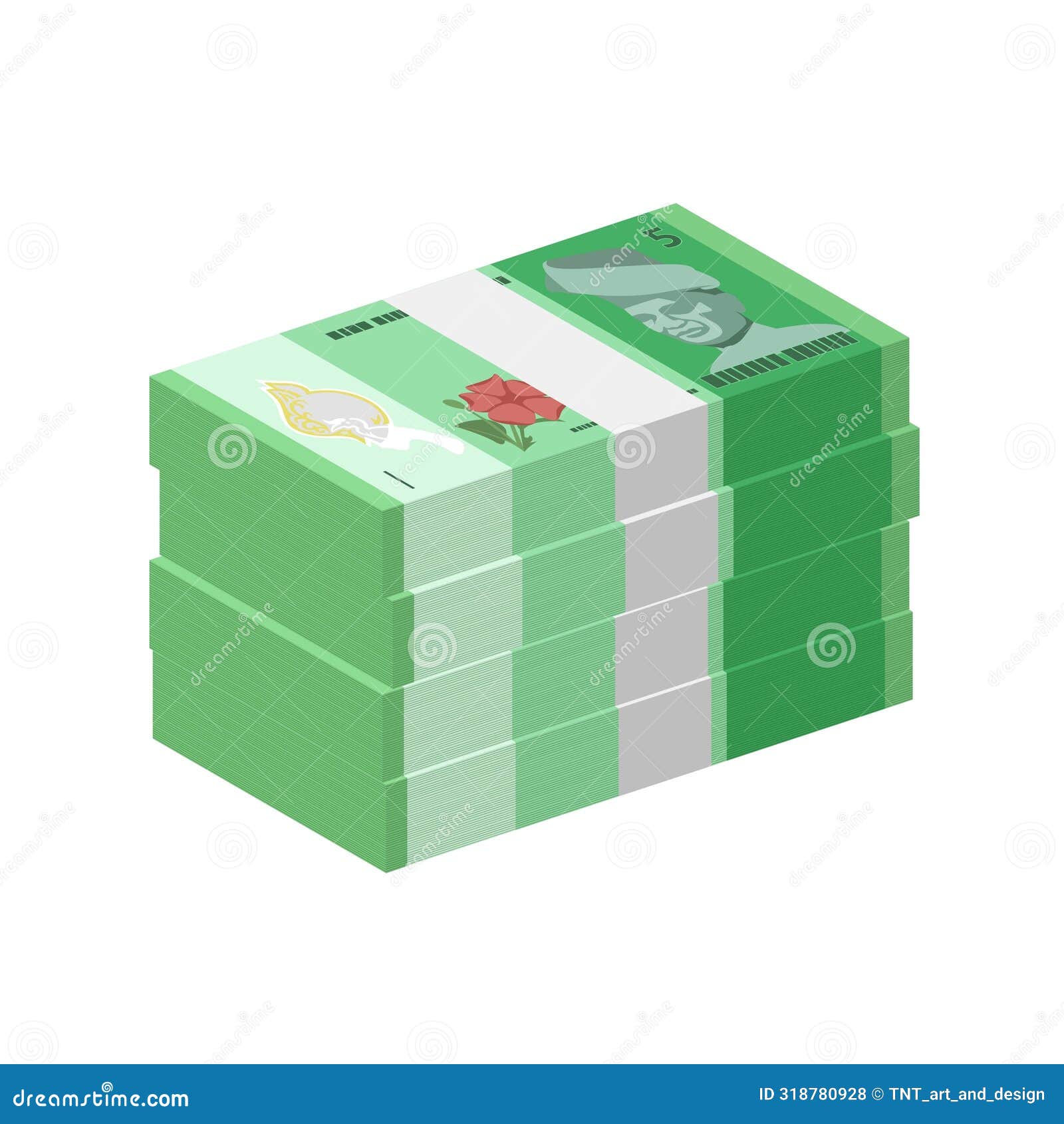 Malaysia Ringgit MYR Bundle Banknotes Paper Money Stack Cash RM5 Stock ...