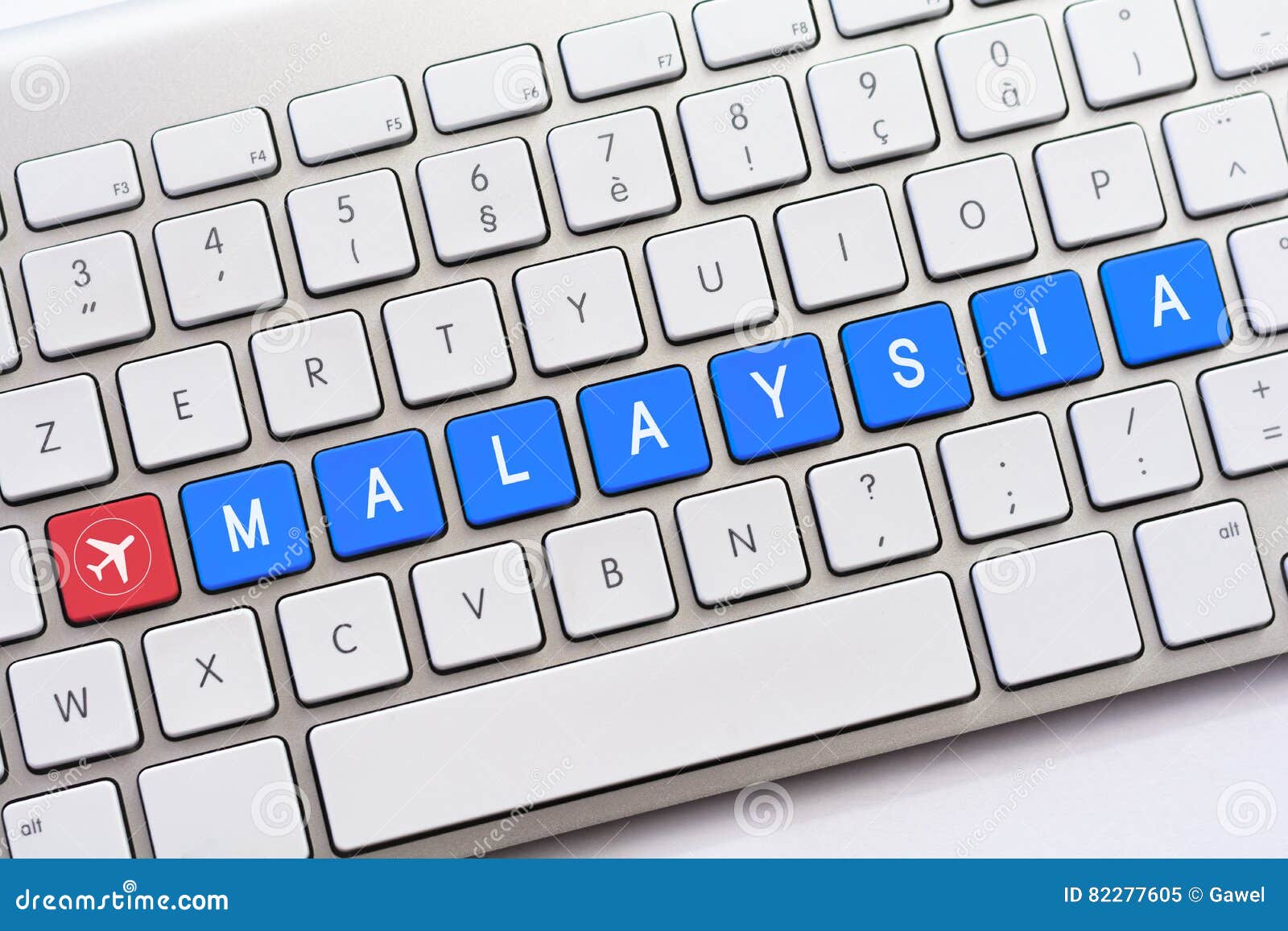 MALAYSIA Writing on White Keyboard with a Aircraft Sketch Stock ...