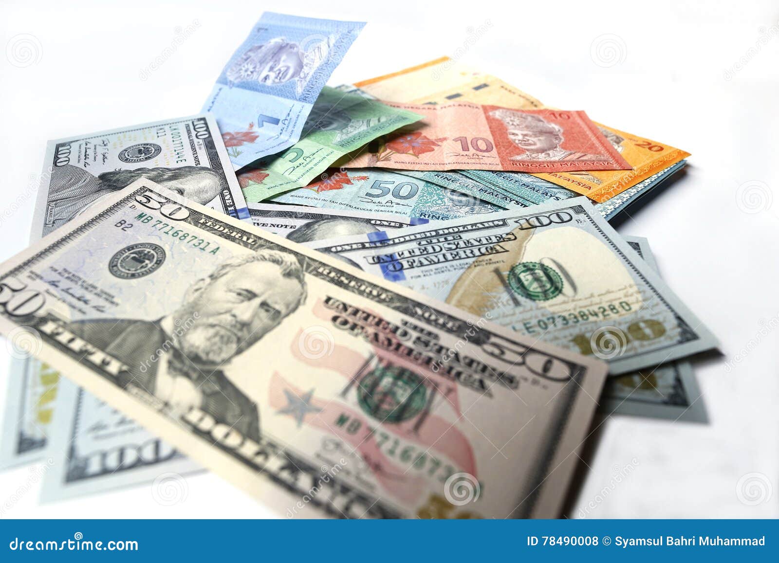 Malaysian Ringgit and United States Dollar on a White Background Stock ...