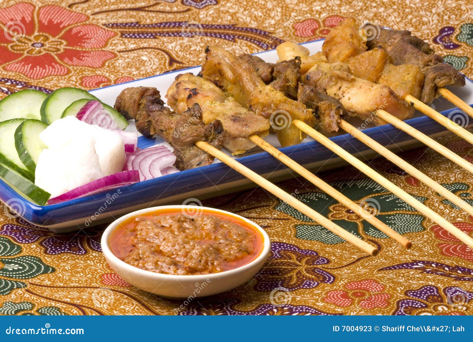 Malaysian Satay on Batik stock image. Image of food, cuisine - 7004923