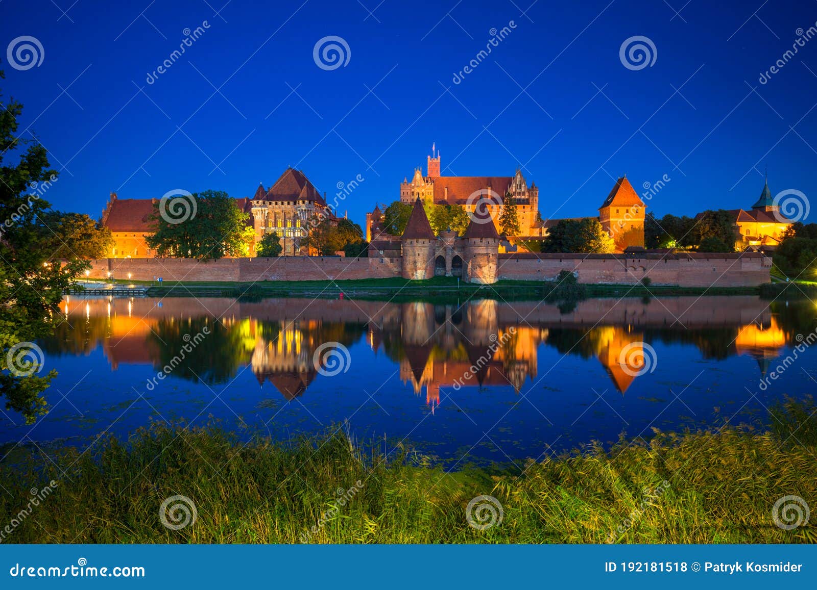 Malbork Castle Over the Nogat River at Night, Poland Stock Photo ...