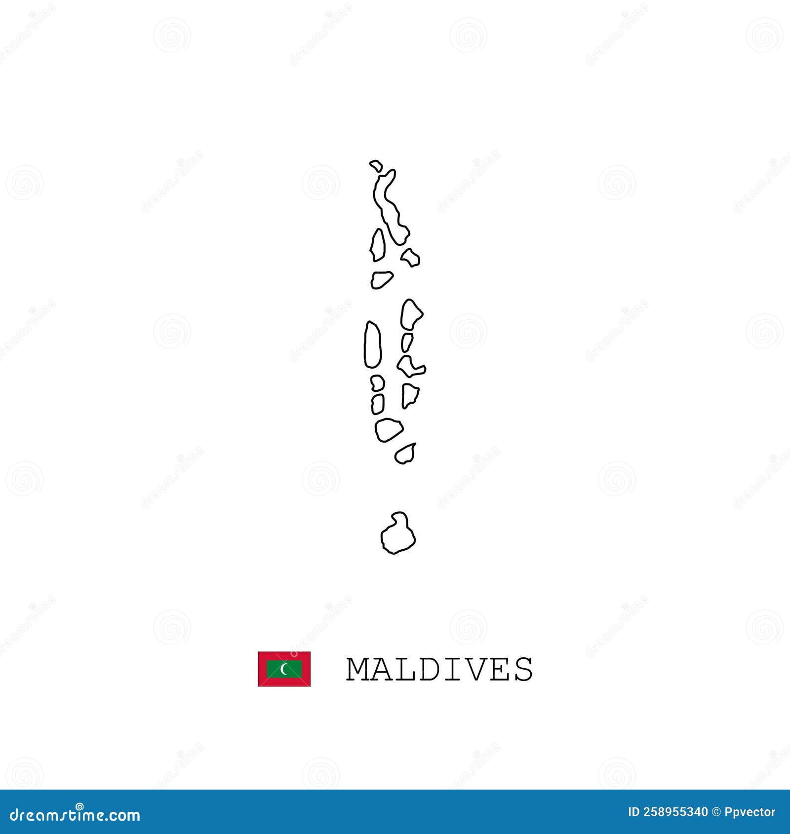 Maldives Vector Map Outline, Line, Linear. Maldives Black Map on White ...