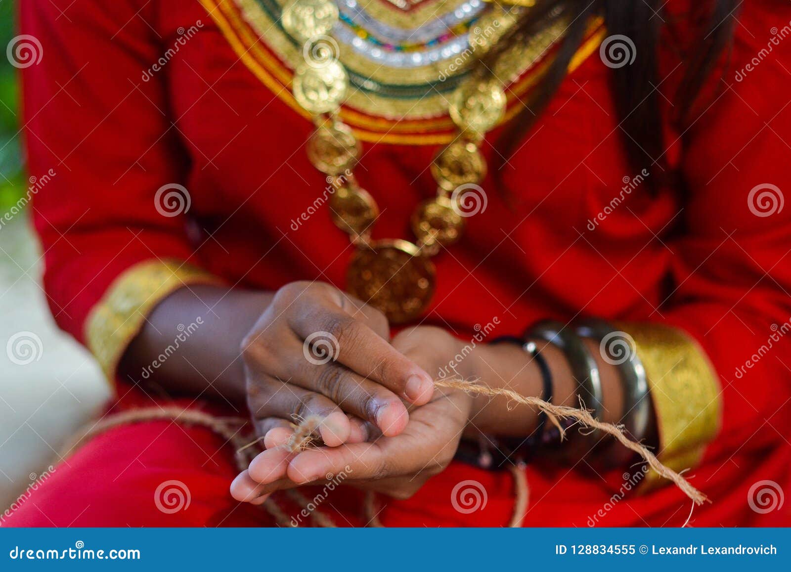 Maldivian Girl Crafting Hand Made Rope Stock Image Image Of Lesson