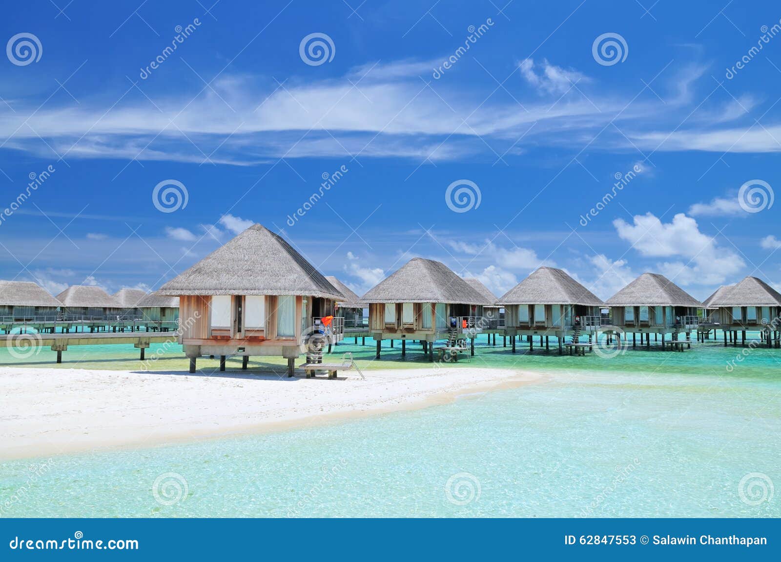 Maldivian water bungalows stock image. Image of cottage - 62847553