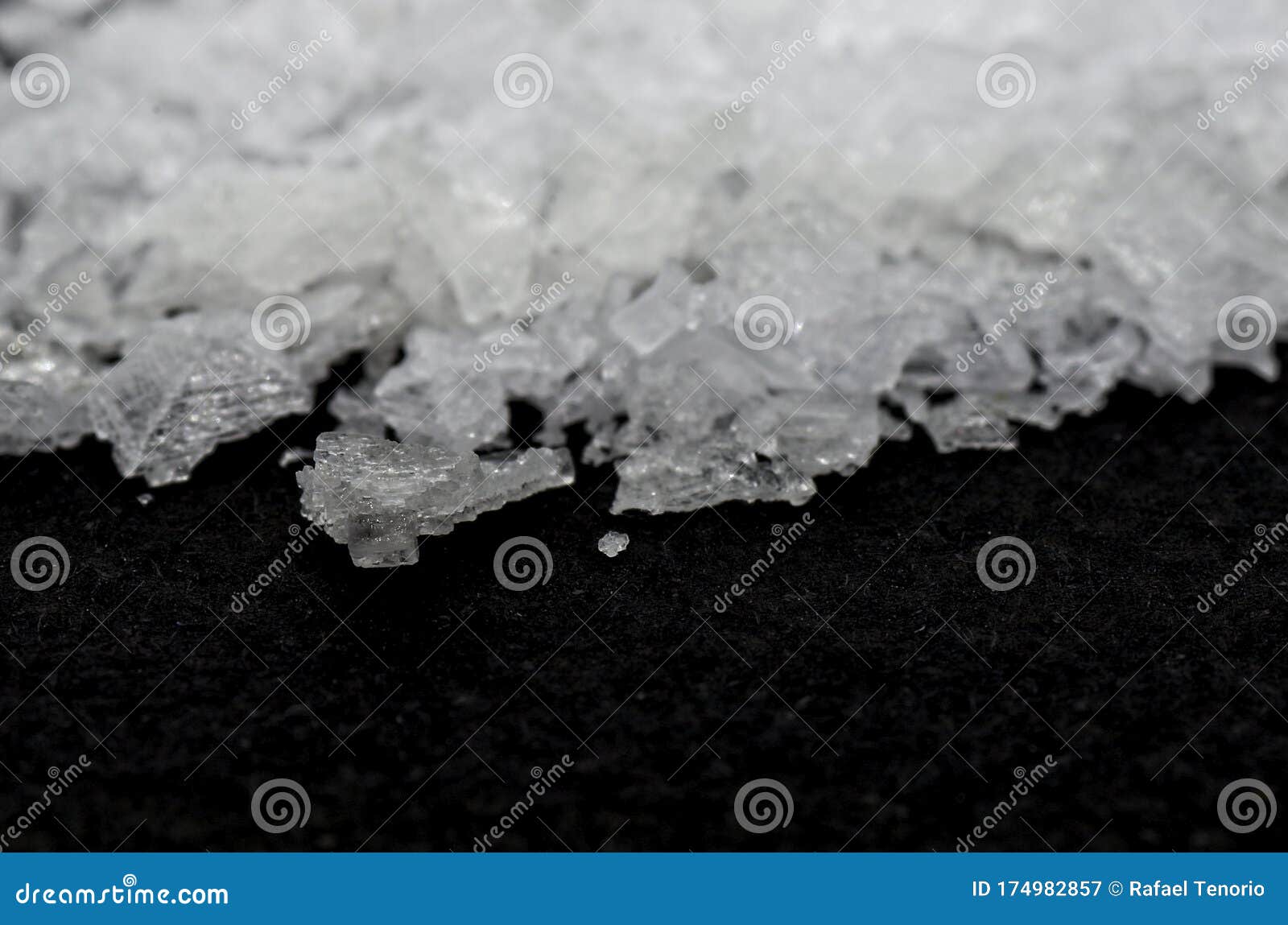 Maldon Salt on Black Background Macrophotography with Slight Defocus ...