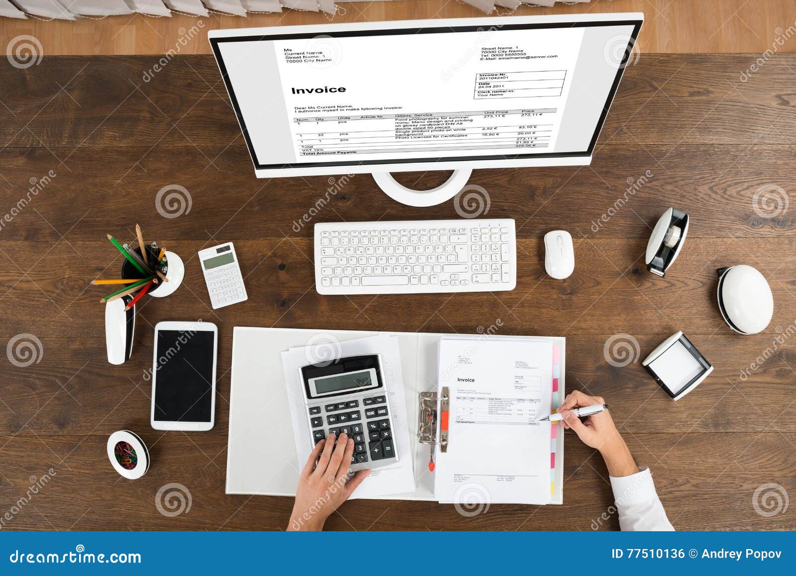 Male Accountant Checking Invoice Stock Photo - Image of desktop ...