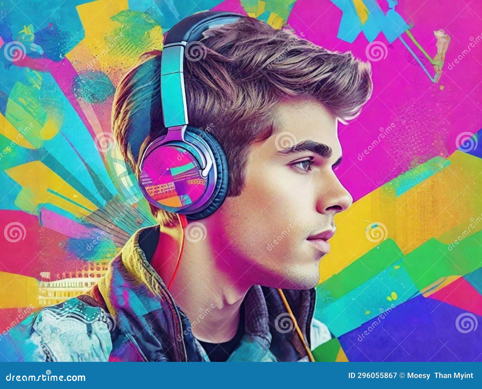 Male album cover art stock illustration. Illustration of headphones ...