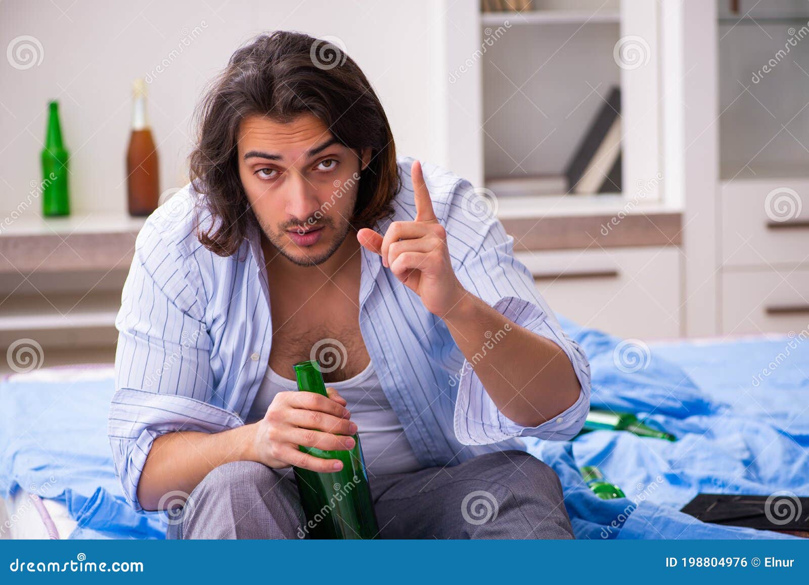 Young Male Alcoholic in the Bedroom Stock Photo - Image of addicted ...