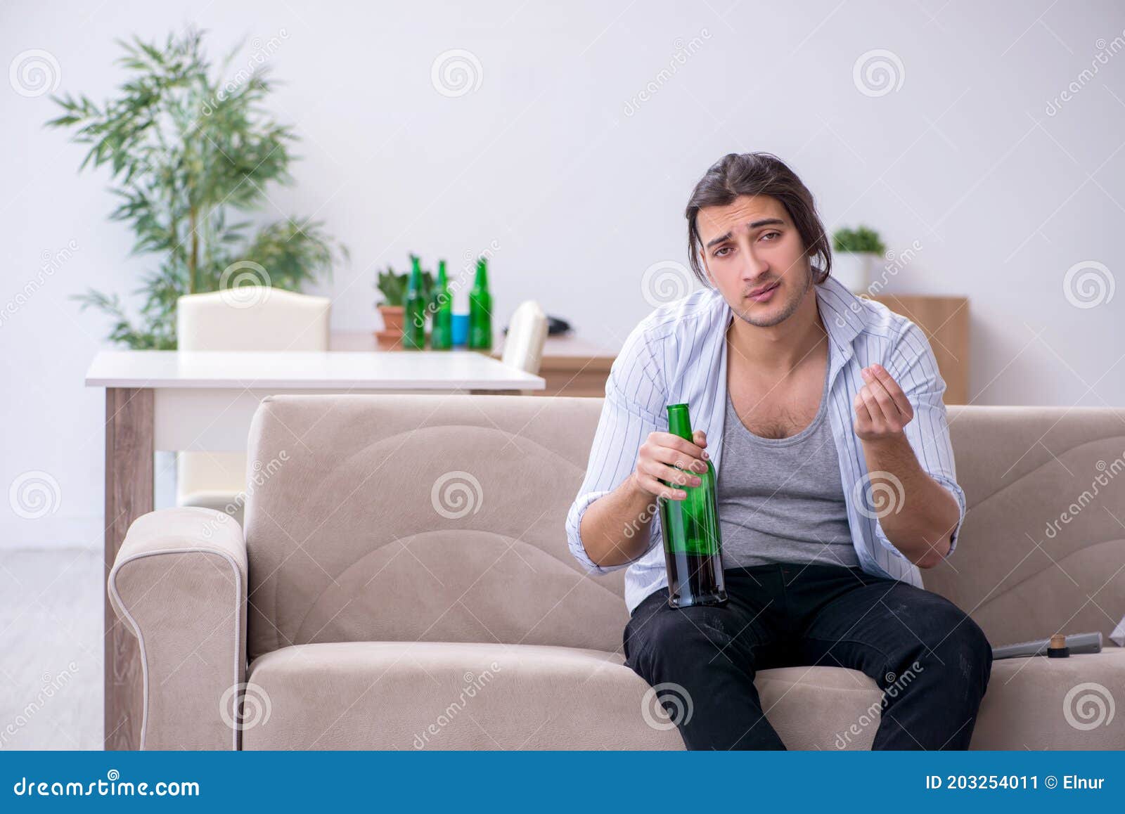 Young Male Alcoholic Drinking Wine at Home Stock Image - Image of home ...