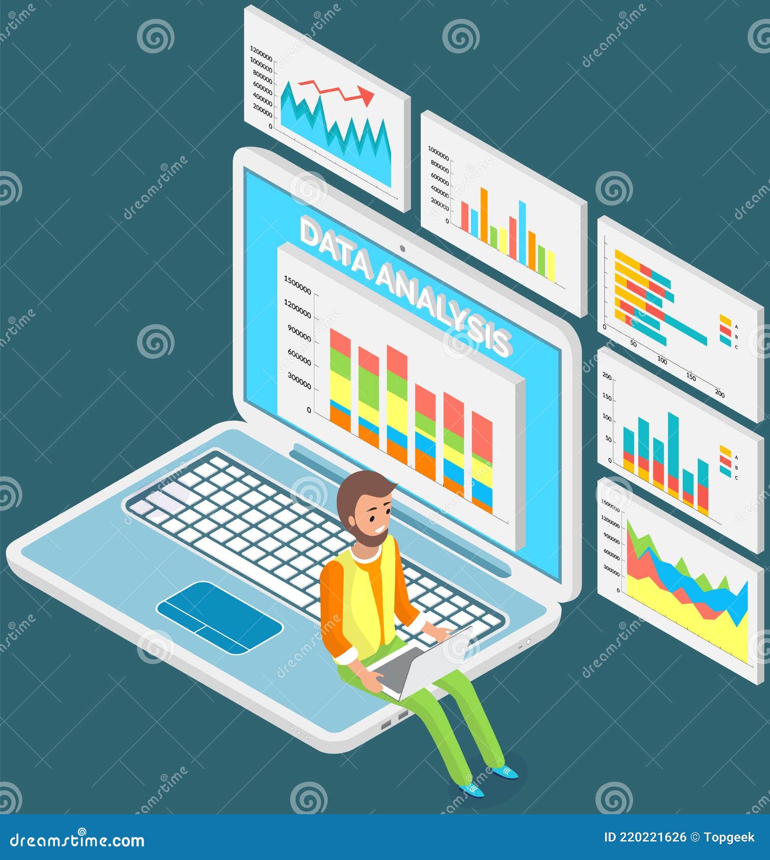 Male Analyst Working with Statistical Data on Laptop Computer. Man ...