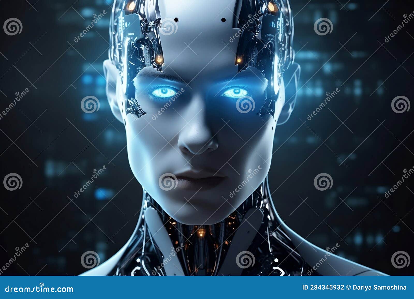 Male Android Face. Artificial Intelligence Concept. Futuristic Robot ...