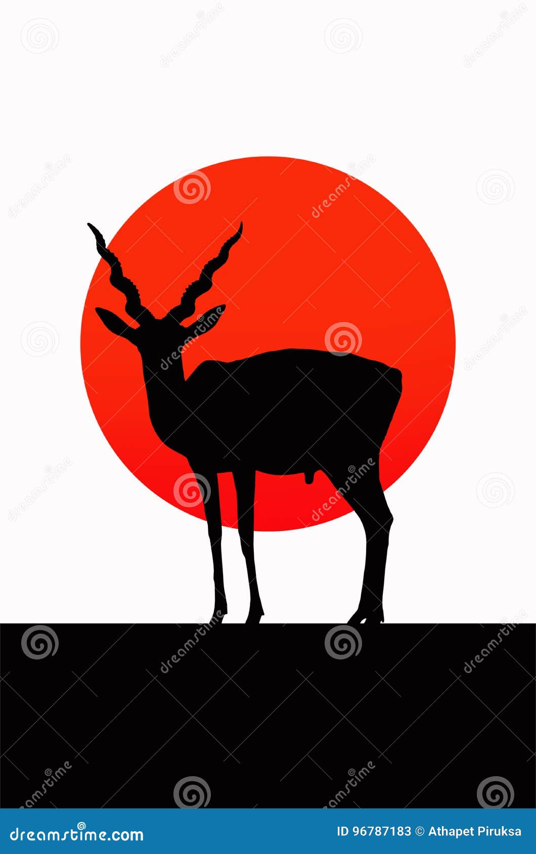 Male Antelope Shadow with Red Sun Stock Illustration - Illustration of ...