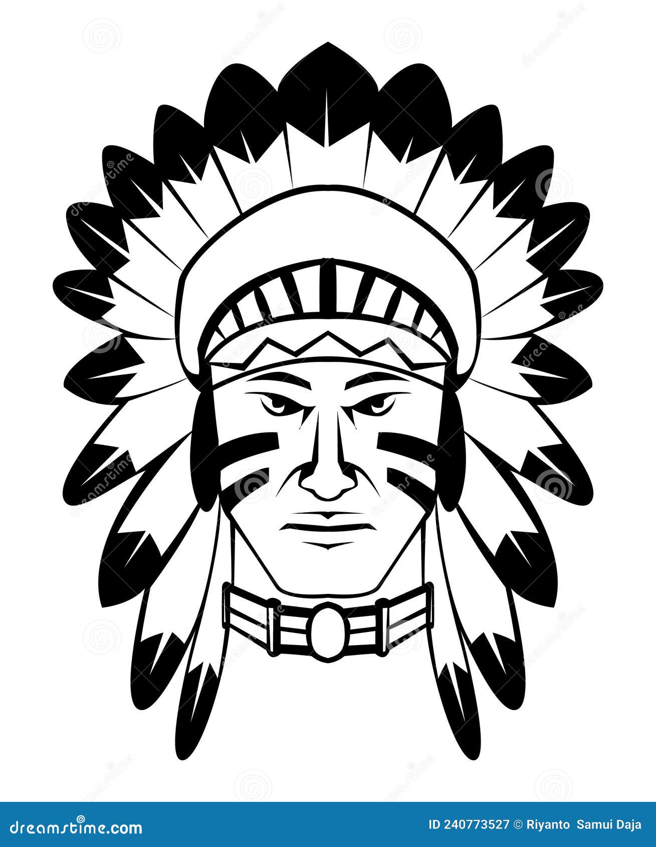 Male Apache Head Black and White Vector Illustration Stock Vector ...