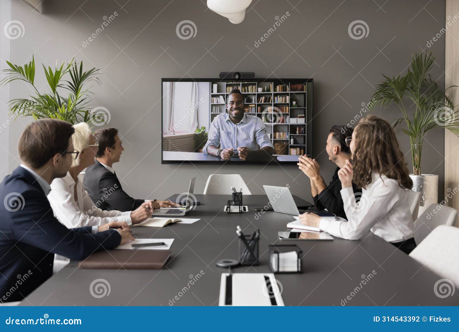 Male Applicant Pass Job Interview Remotely Using Video Call Stock Photo ...