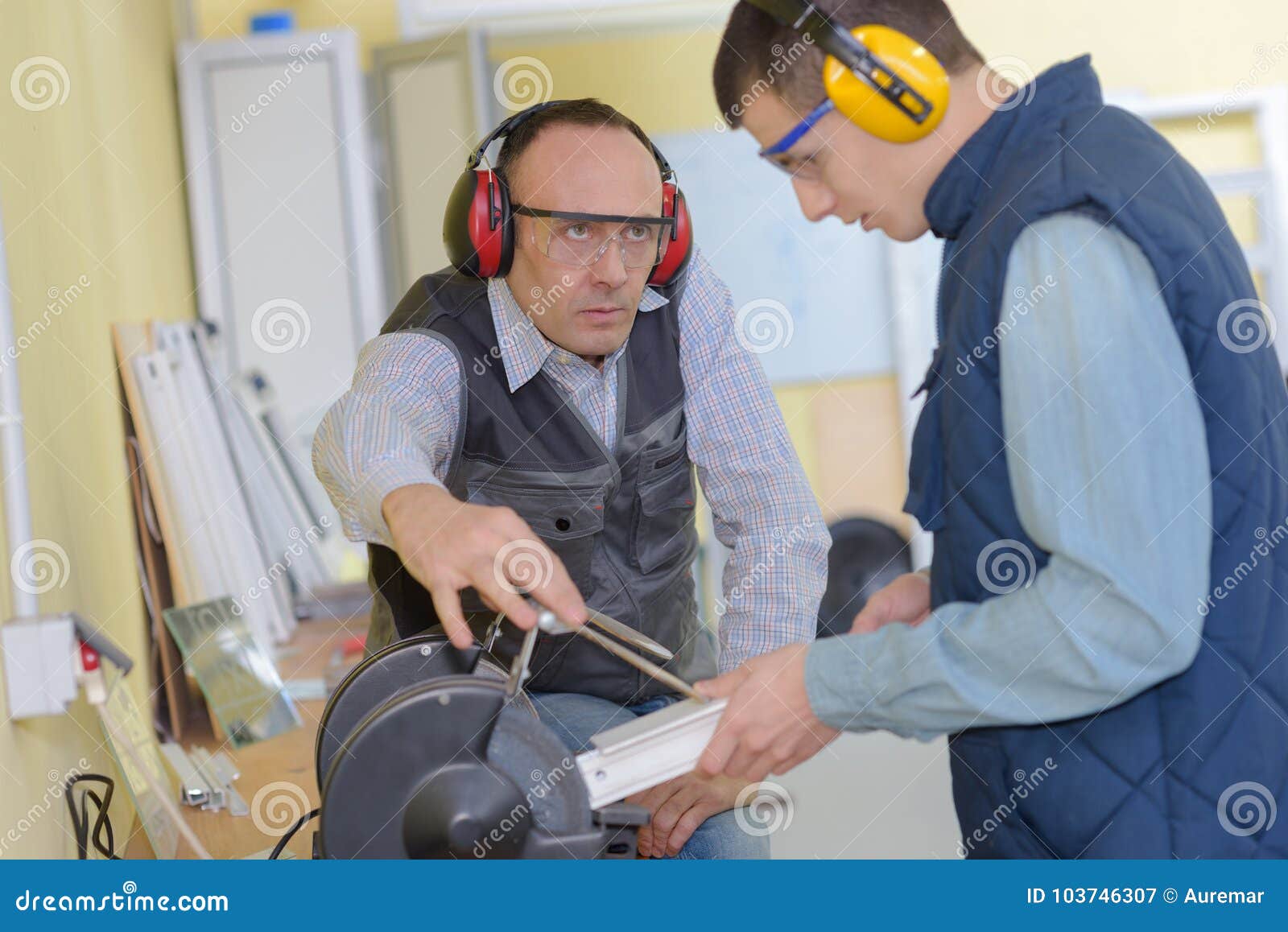 Male Apprentice Carpenter Learning Trade Stock Image - Image of ...