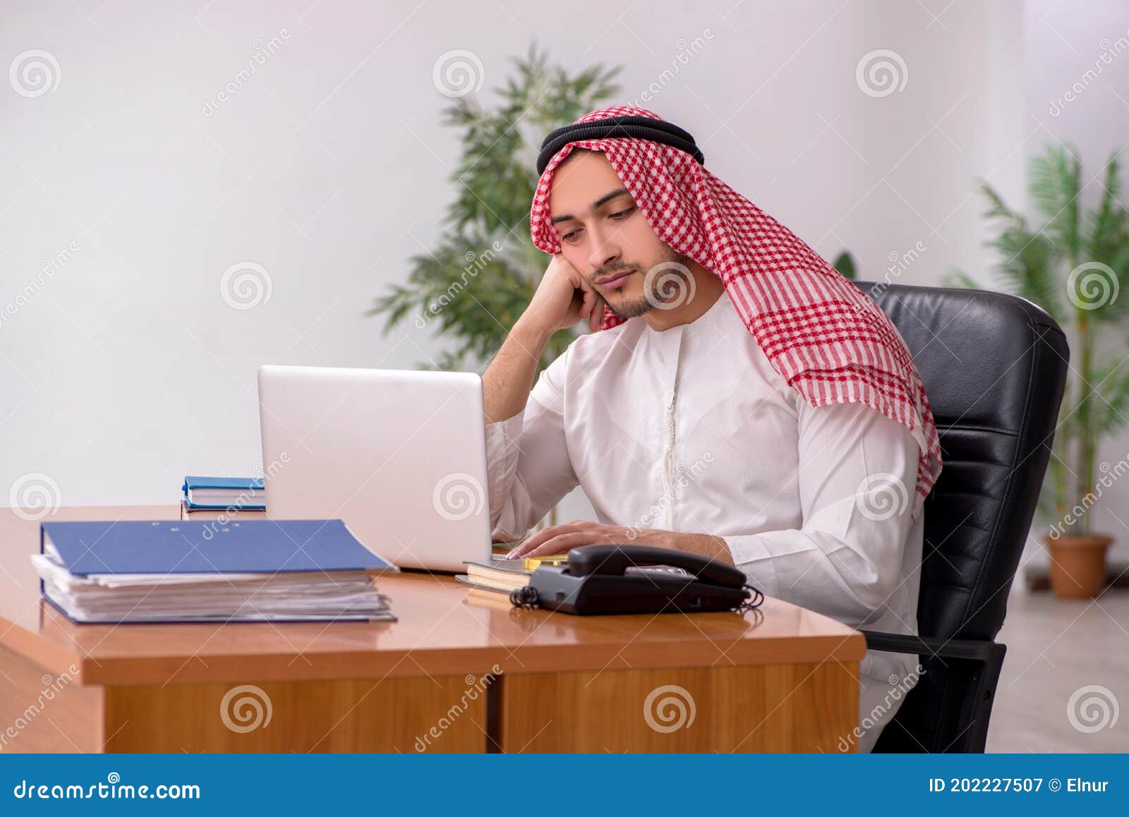 Young Male Arab Employee Working in the Office Stock Image - Image of ...