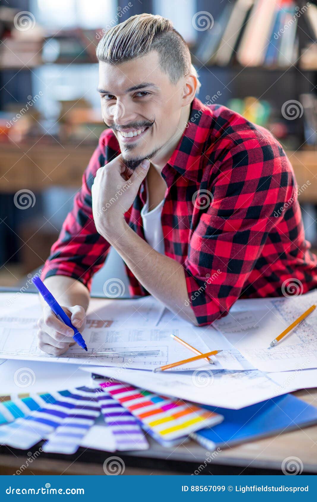 Male Architect with Blueprints Stock Image - Image of architect ...