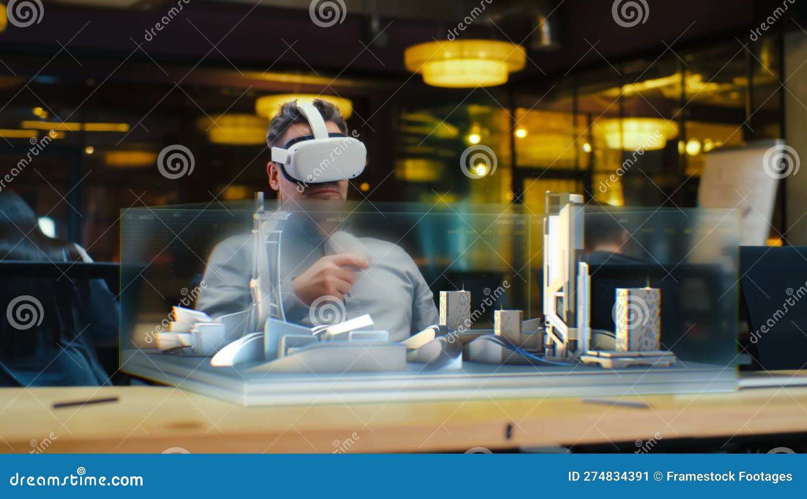 Male Architect Creates Project in Virtual Reality Stock Image - Image ...