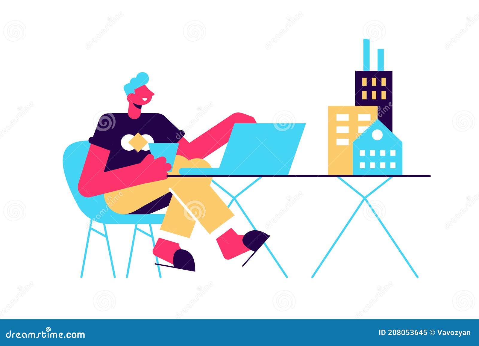 Male Architect Designer Works on Laptop with Stock Vector ...