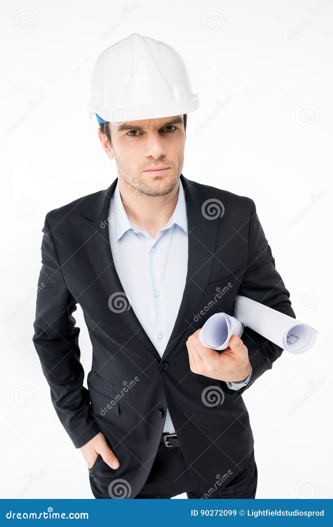 Male architect in hard hat stock image. Image of career - 90272099