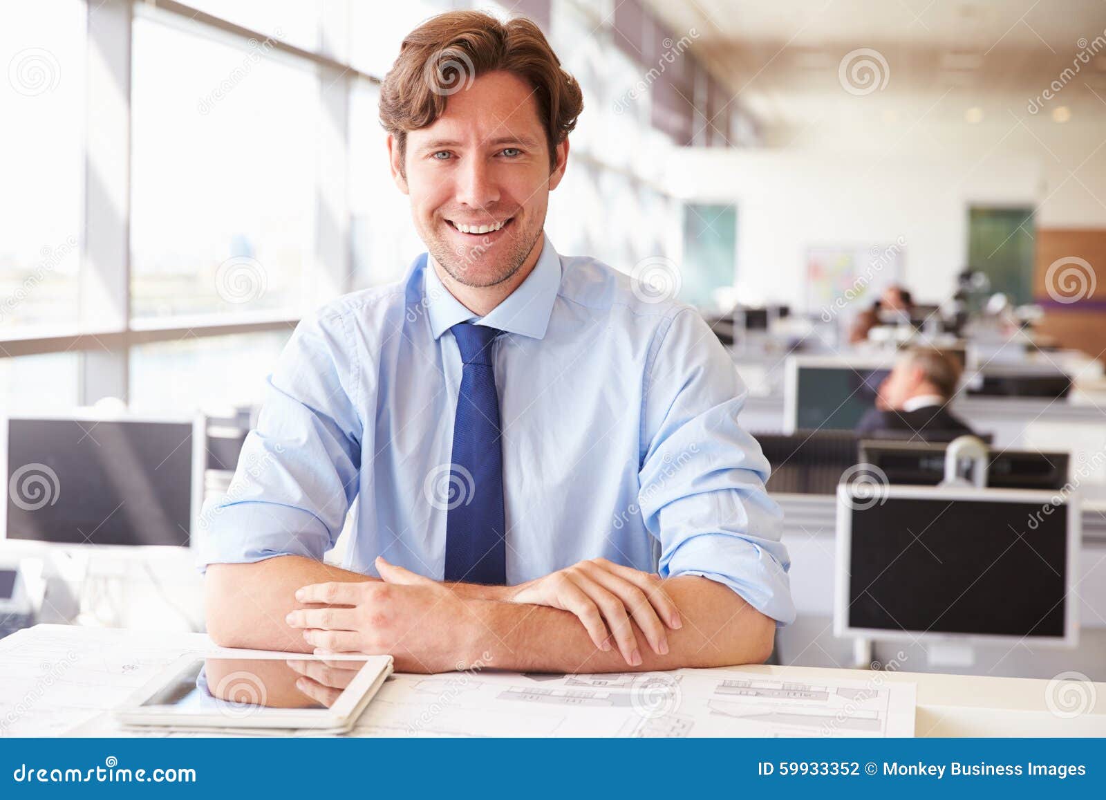 Architect Sitting In Modern Office Using Computer Working Project And ...