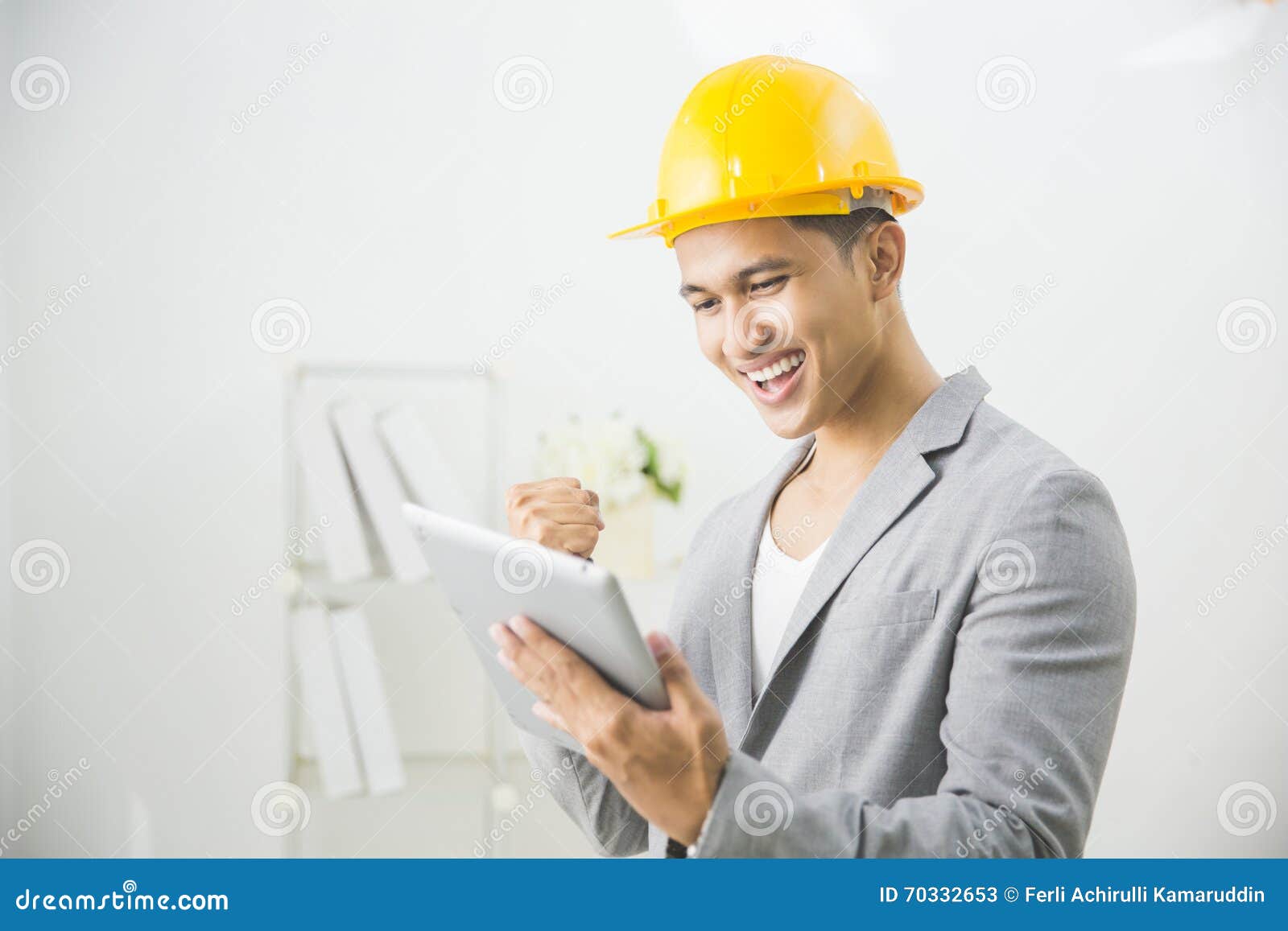 Male Architect Using Digital Tablet Stock Image - Image of excited ...