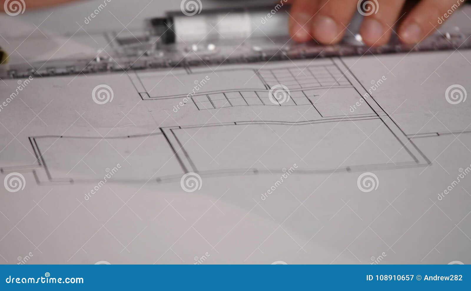 Male Architect at Work. Architect Hands. Ruler and a Pencil in the Hand ...