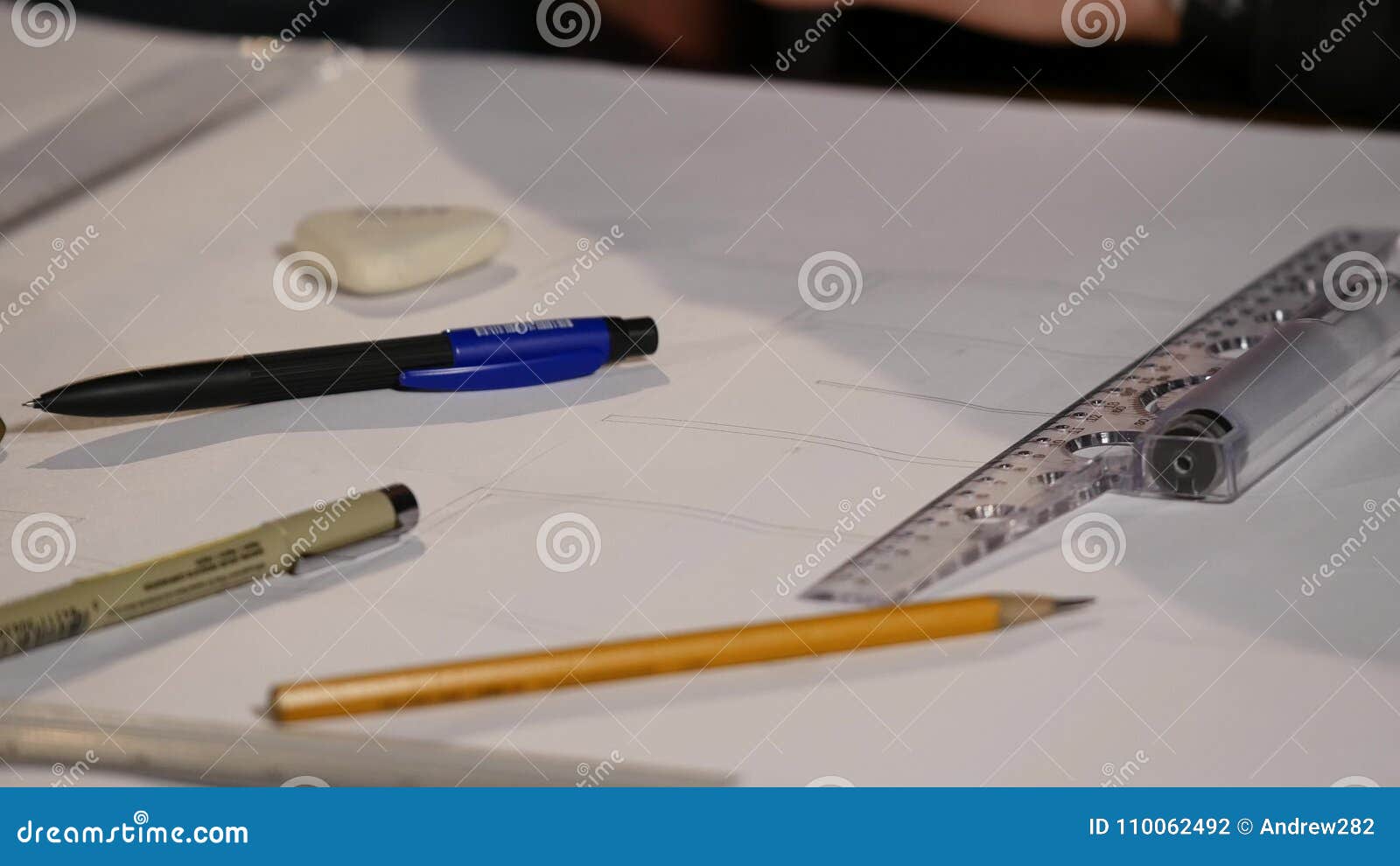 Male Architect at Work. Architect Hands. Ruler and a Pencil in the Hand ...