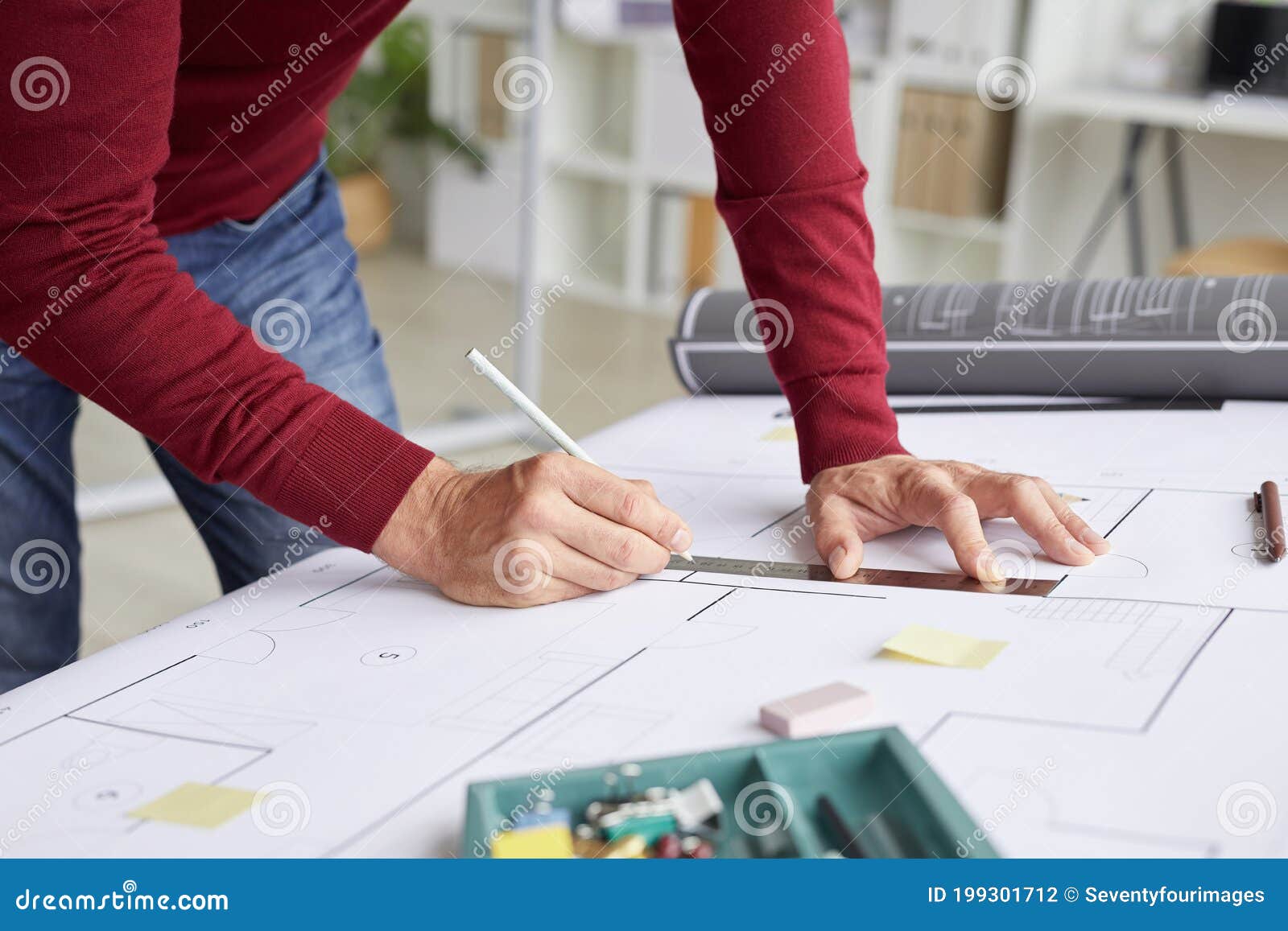 Male Architect Working Close Up Stock Photo - Image of people ...