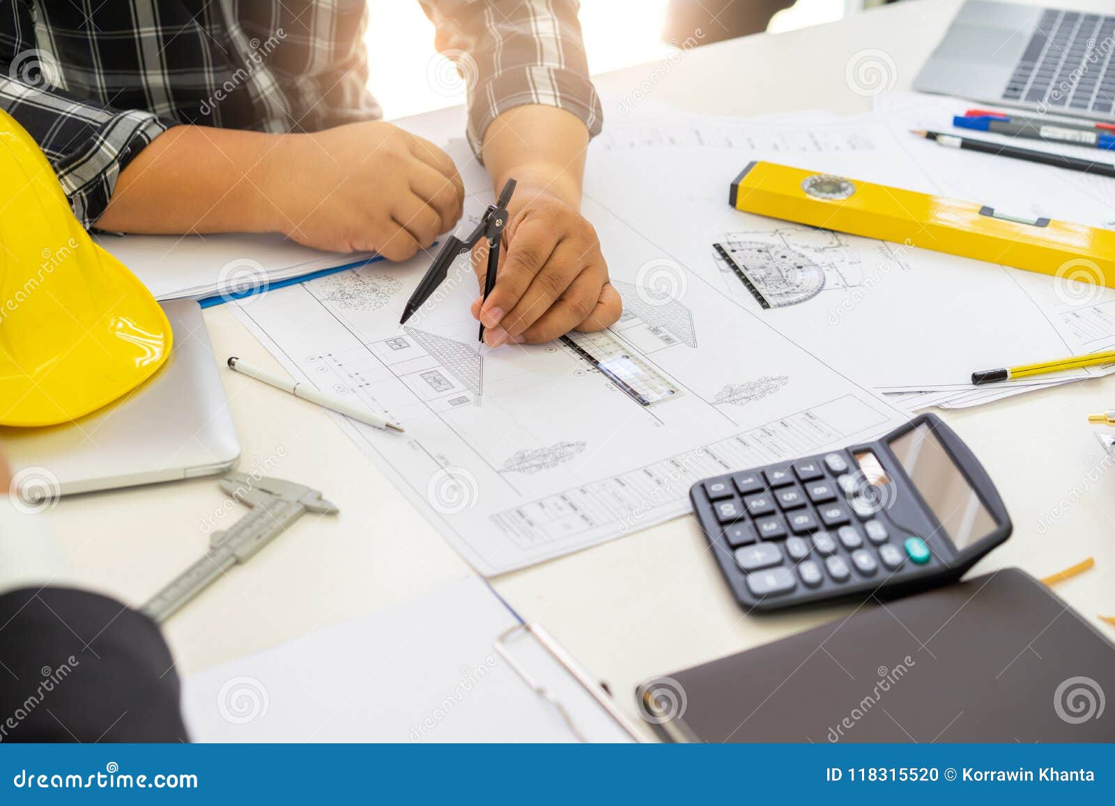 Male Architects Using Divider Compass for Designing, Stock Photo ...