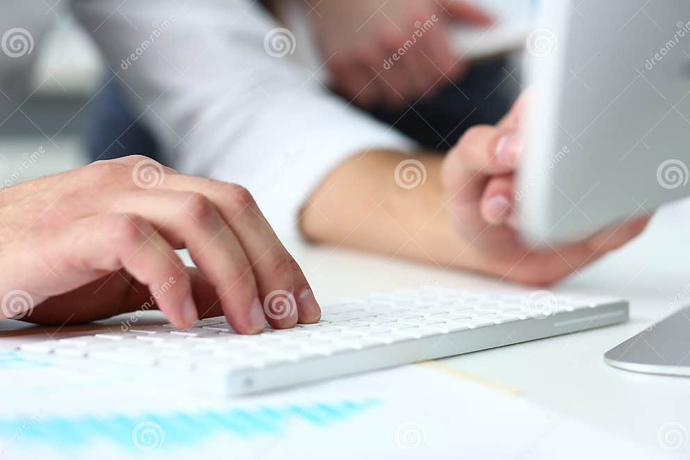 Male Arms in Suit Typing on Silver Keyboard Using Computer Pc Stock ...