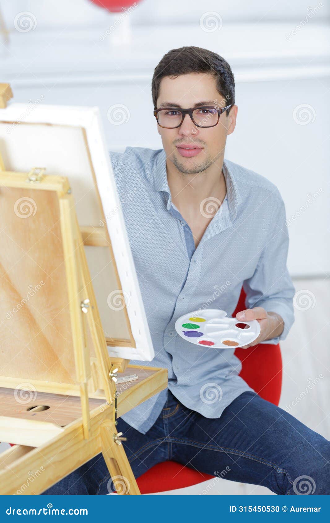 Male Artist Working on Painting in Studio Stock Photo - Image of male ...