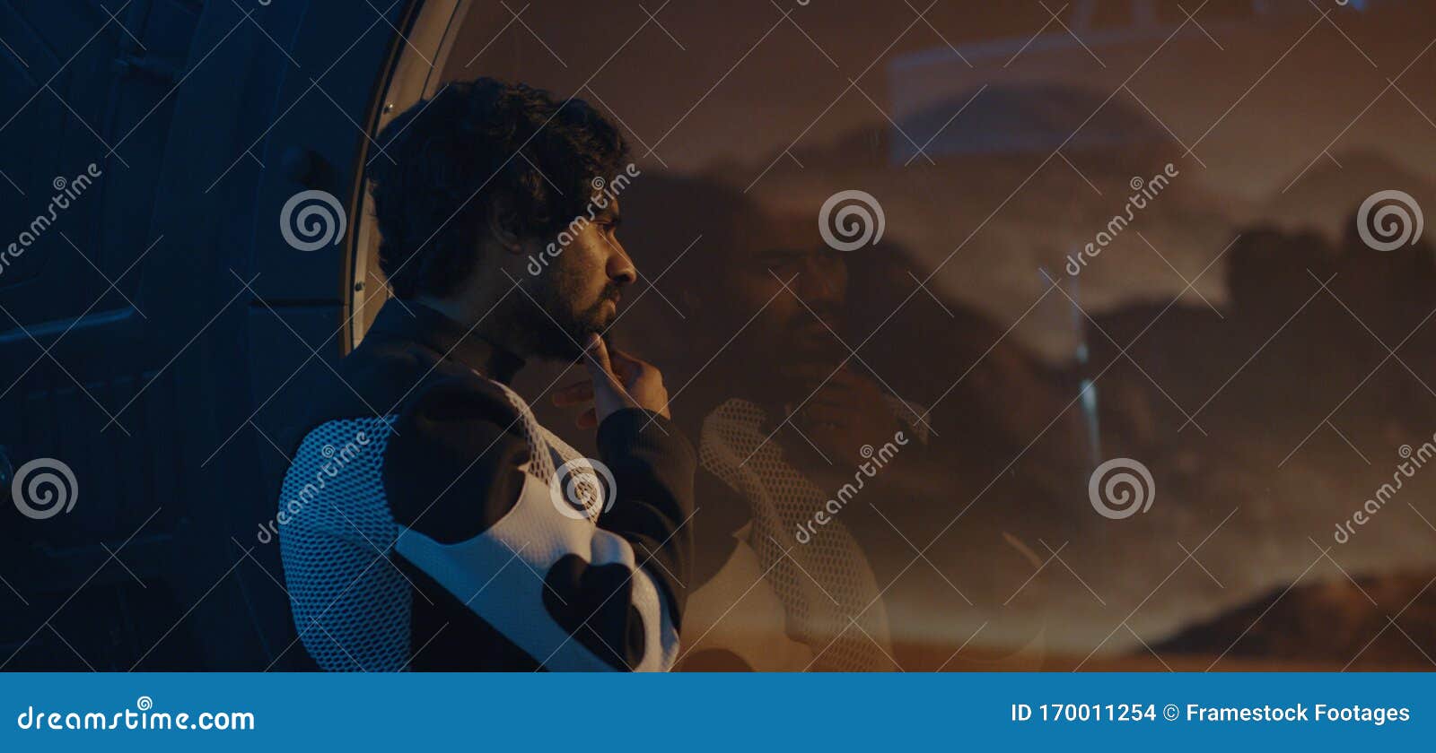 Male Astronaut Looking Out of Mars Base Window Stock Photo - Image of ...