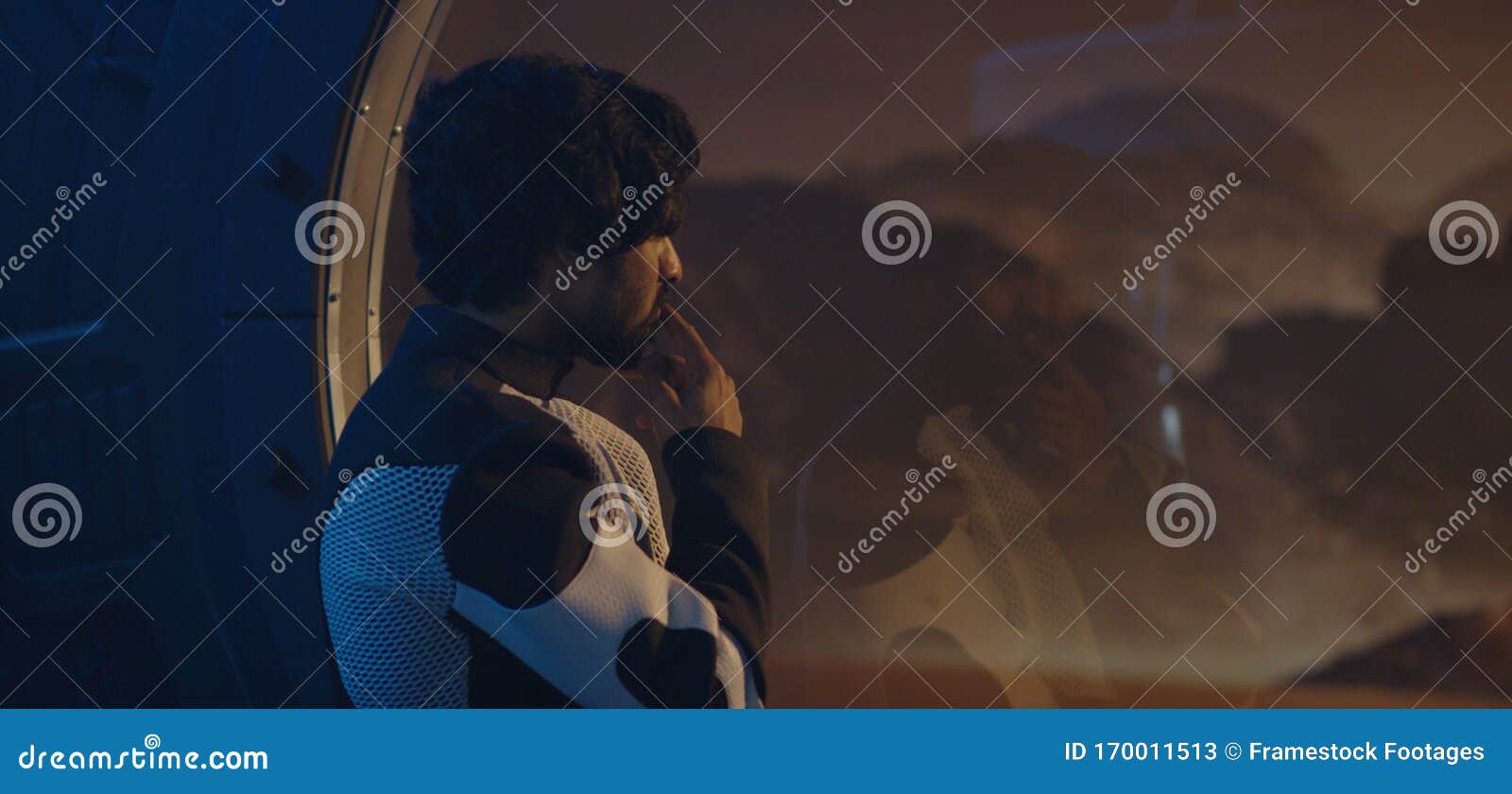 Male Astronaut Looking Out of Mars Base Window Stock Image - Image of ...
