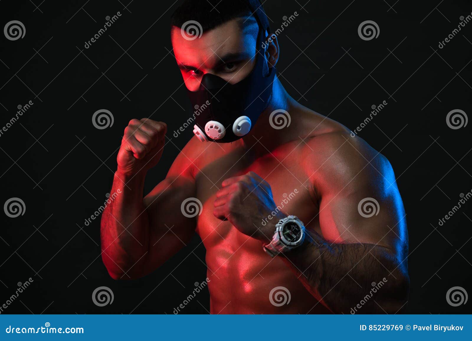 Male Athlete Exercising in Training Mask Stock Image - Image of ...