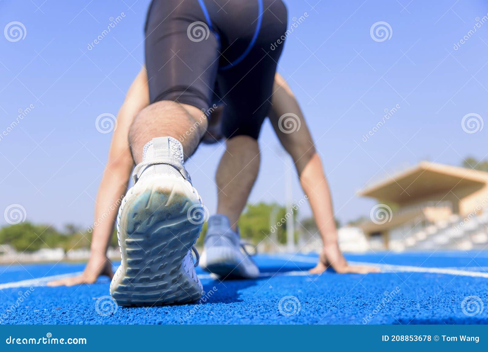 Male Athlete on Race Track is Ready To Run Stock Photo - Image of line ...