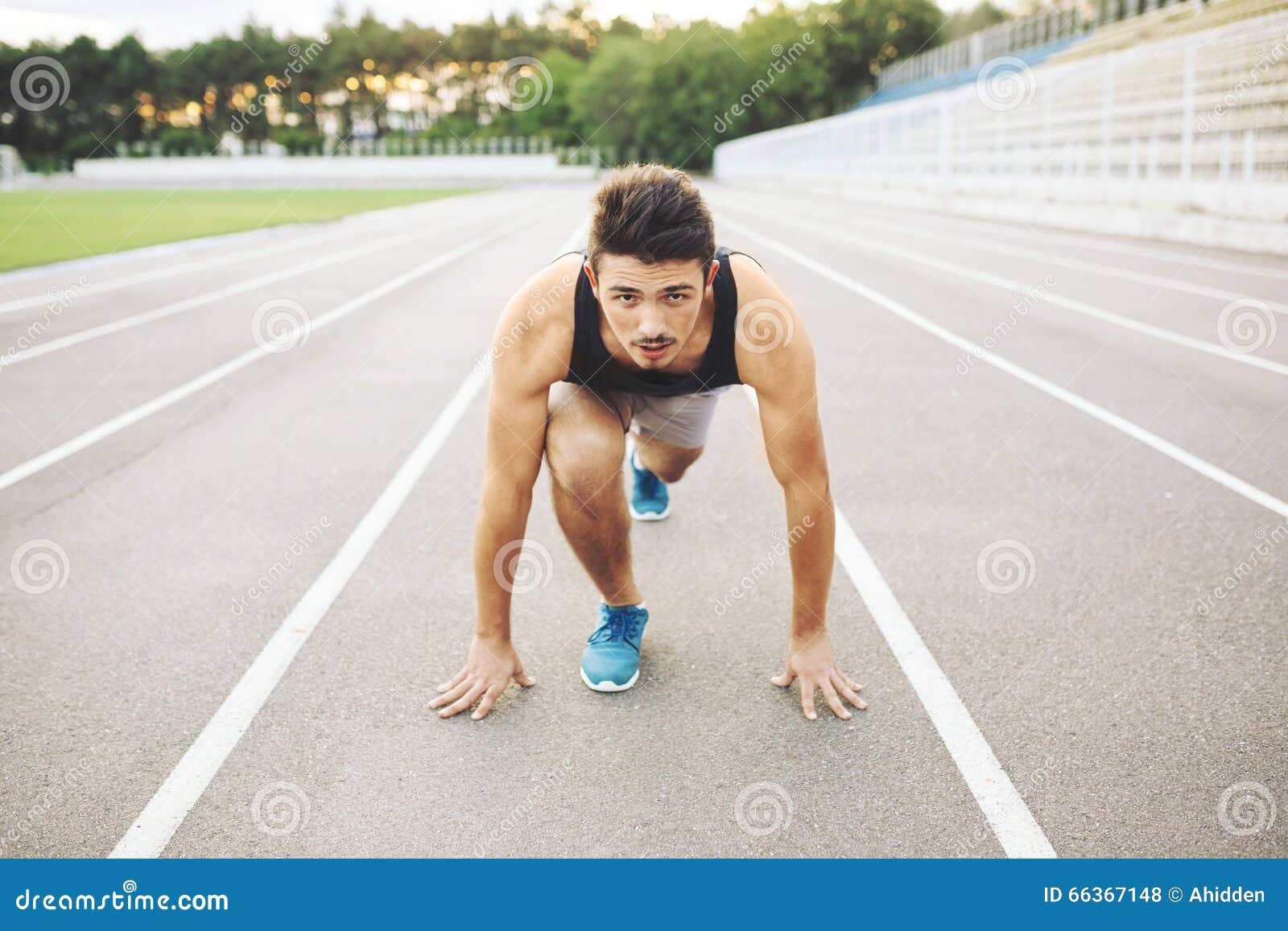 Male Athlete on Starting Position Stock Photo - Image of exercise ...