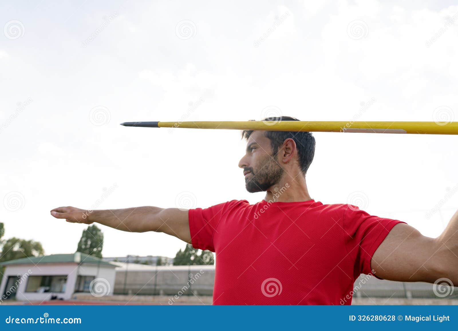 Male Athlete Throwing Javelin at Stadium Stock Photo - Image of player ...
