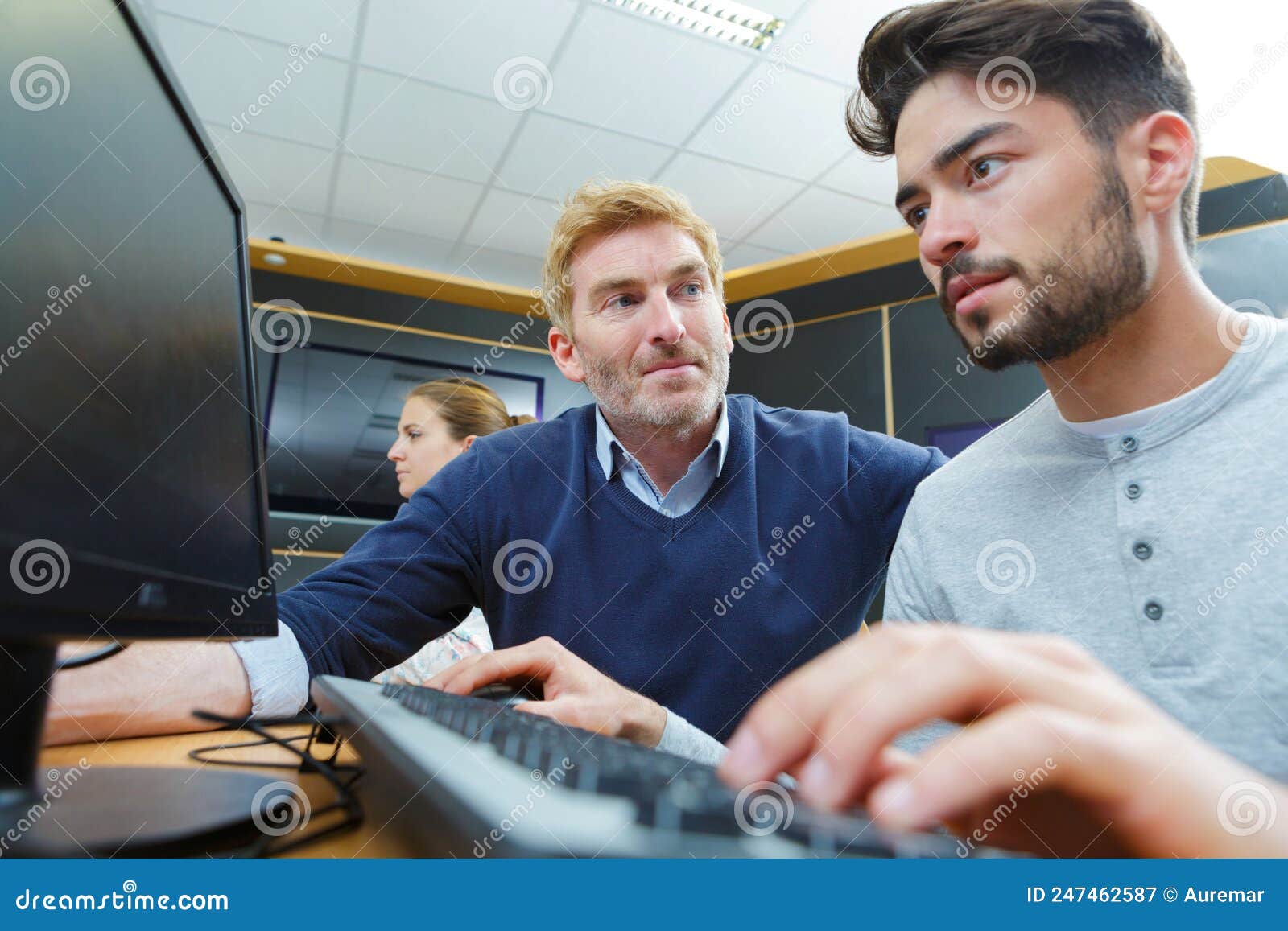 Male Automobile Looking at Computers Stock Image - Image of technology ...