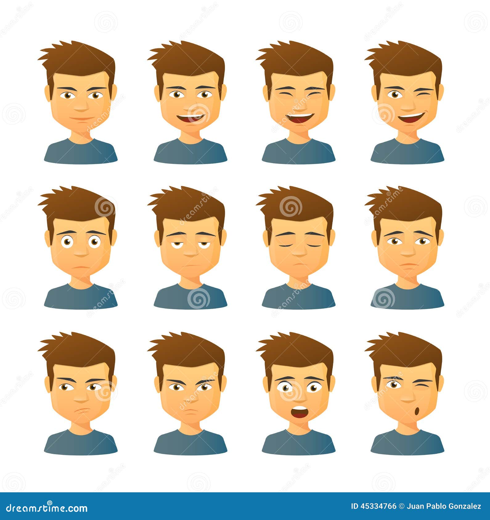 Male avatar expression set stock illustration. Illustration of male ...