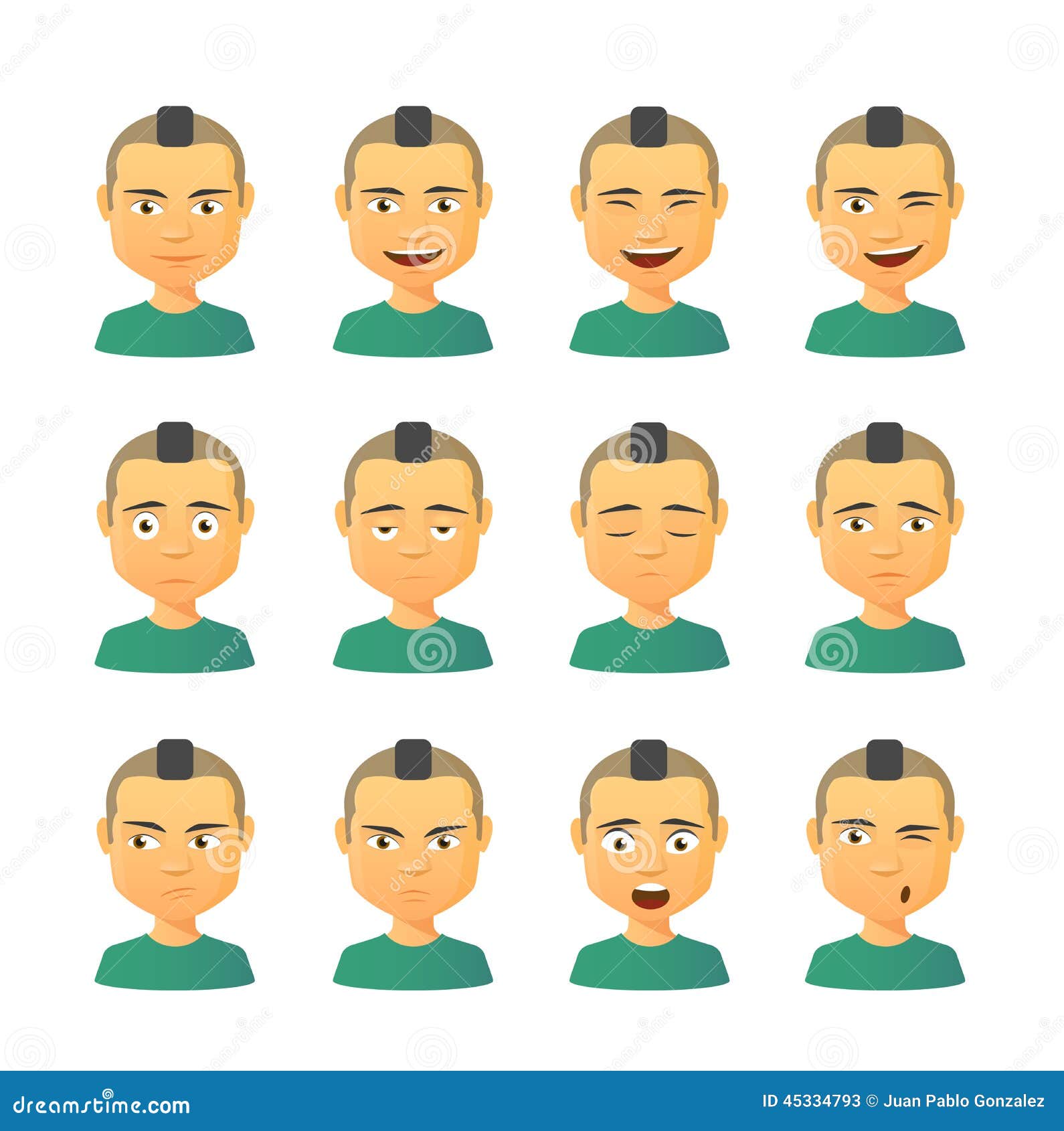 Male avatar expression set stock illustration. Illustration of facial ...