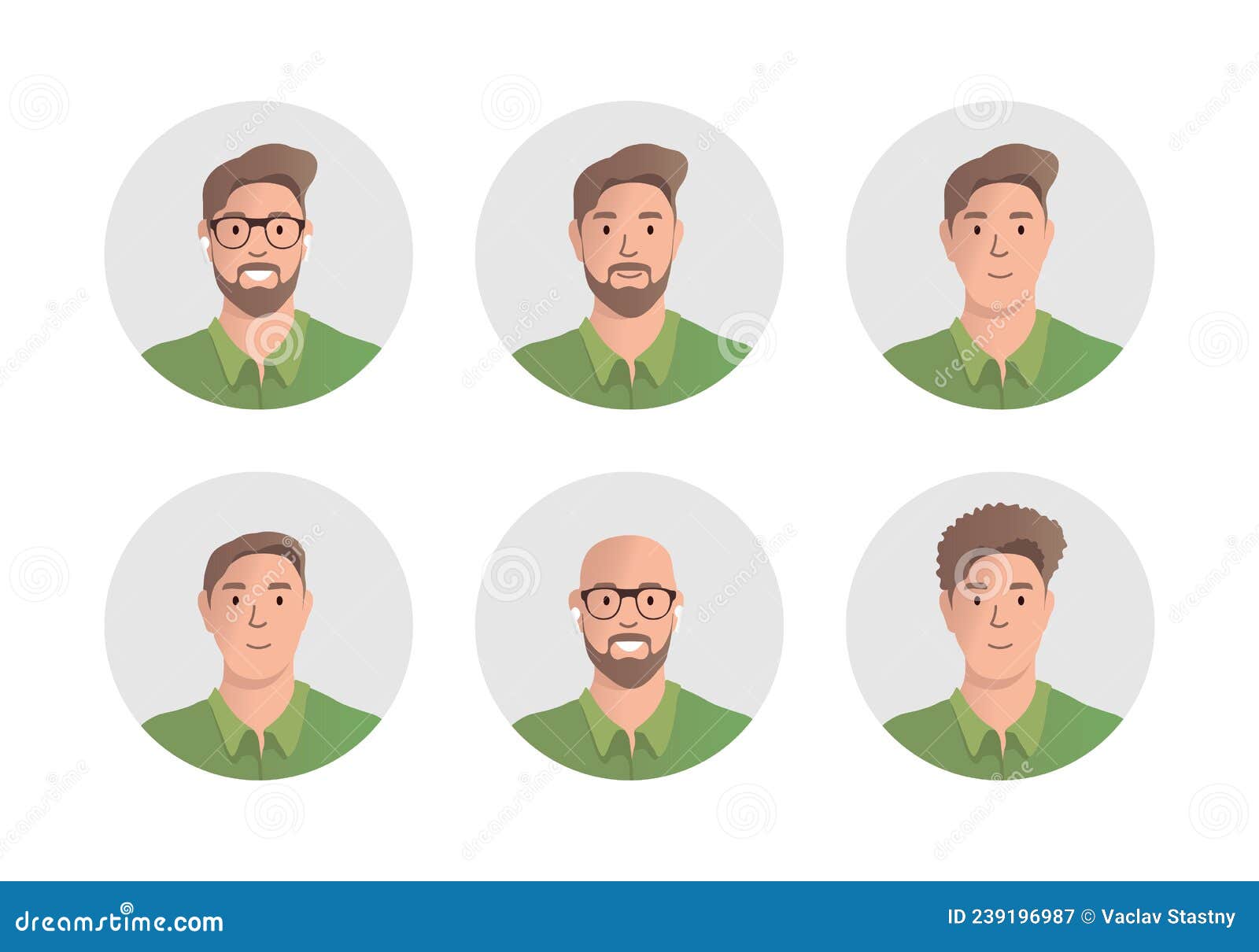 Male Avatar Set with Different Hairstyles. Stock Vector - Illustration ...