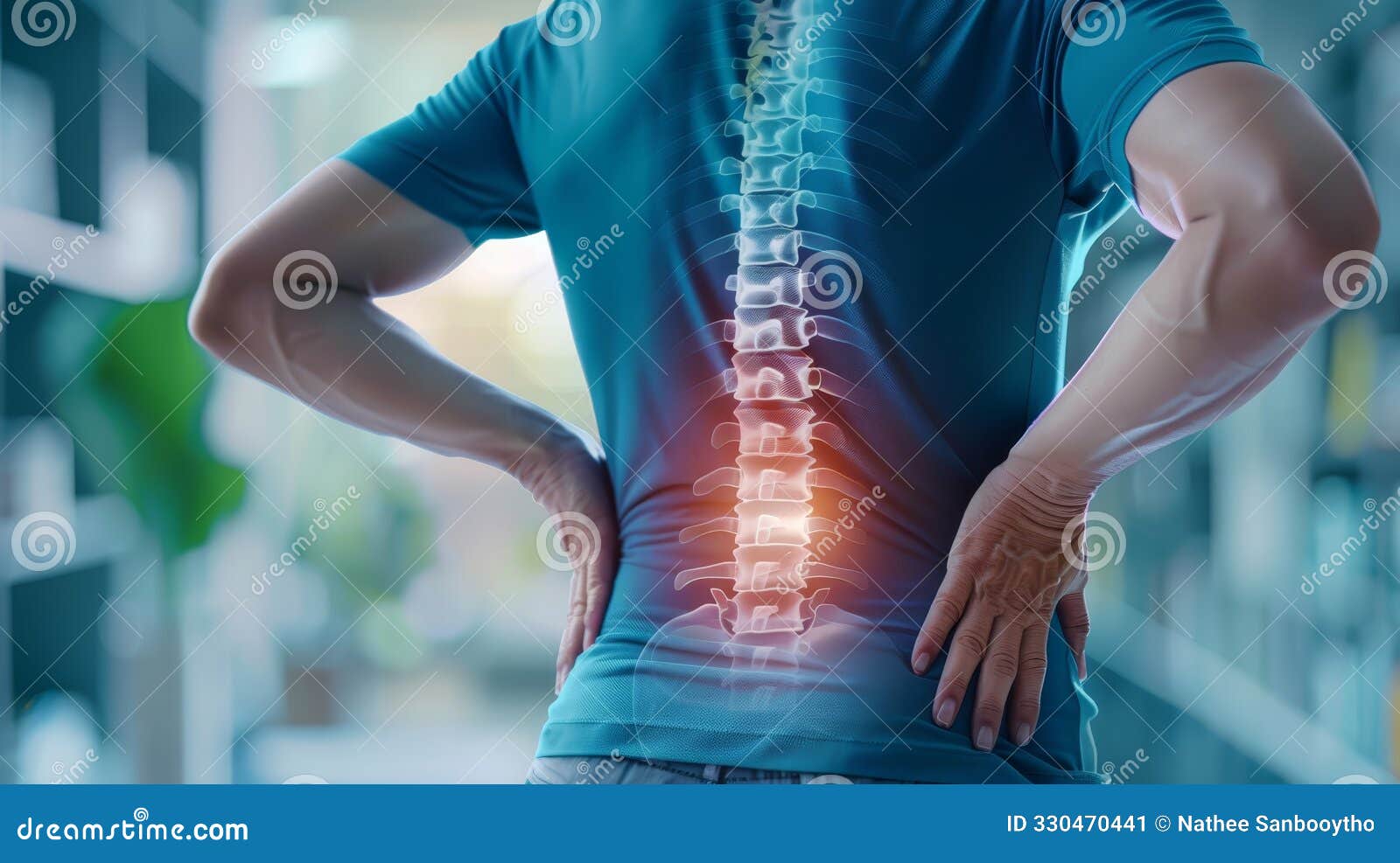 Male Back with Illuminated Spine and Lower Back Pain Stock Illustration ...